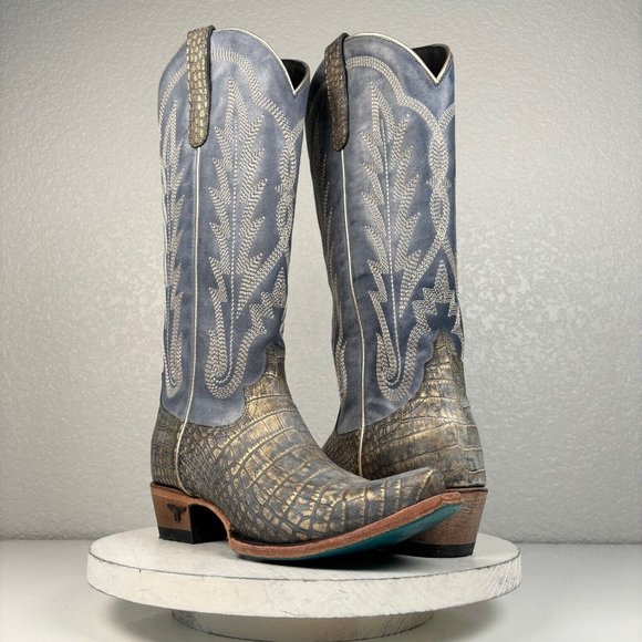 Lane Boots | Shoes | Lane Skylight Western Boots 75 Blue Leather Cowboy ...